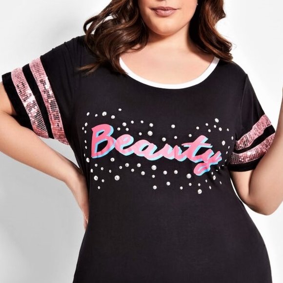 Ashley Stewart | Tops | 82 2224 Ashley Stewart Pink Sequin Beauty Tee ...